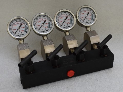 Manifold, 4 ports - including Manometers - Hydraulic Tools - Taon Hydraulic
